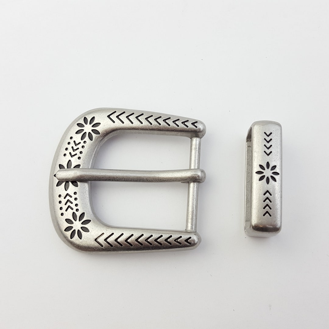Western Style Buckle and Loop With Etched Floral - Etsy