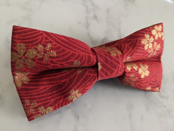 Red and Gold Floral Bow Tie - Etsy
