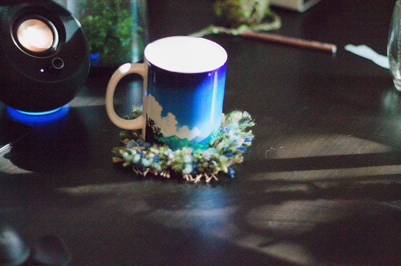 Woven Blue Flower Garden Drink Coaster Fairy Garden Desktop Cottagecore ...