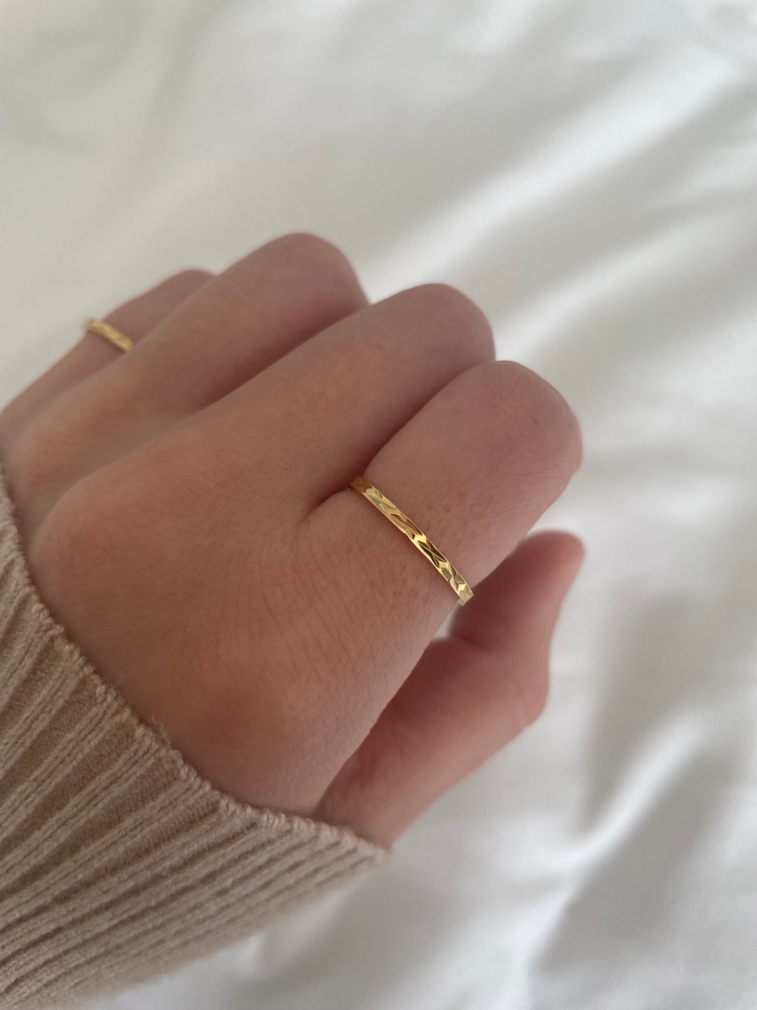 18k Gold Dainty Ring • Gold Plated Stainless Steel • Stackable • Thin ...