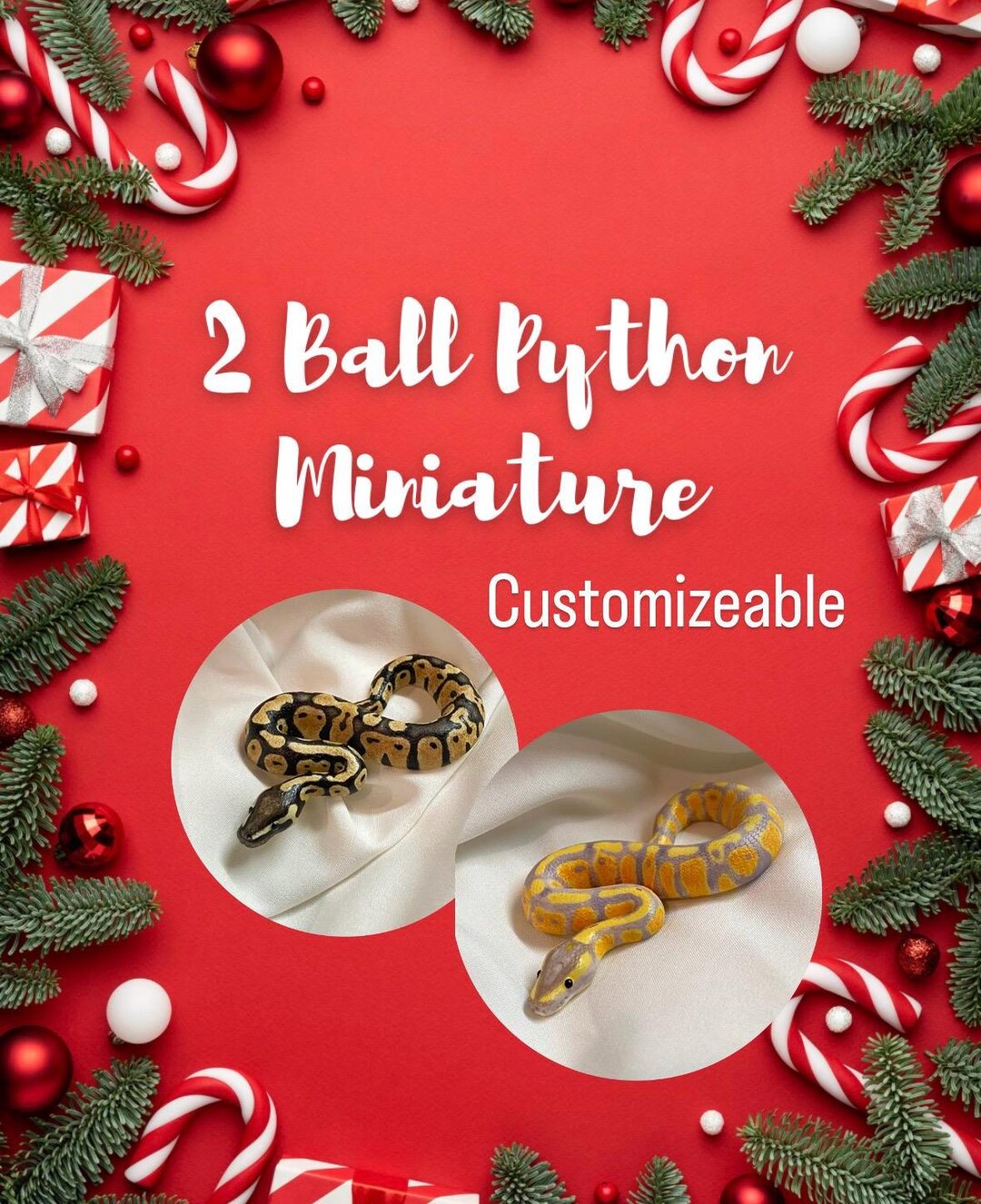 2 Customizable Ball Python Miniature / Sculpture / Necklace / Snake ...