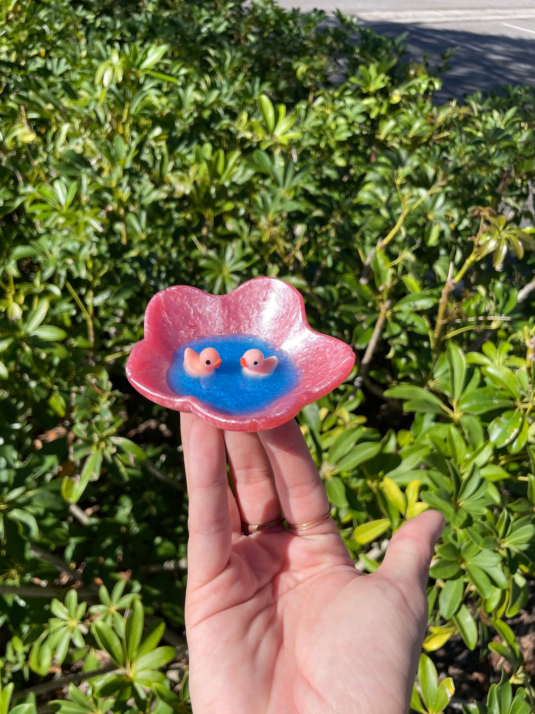 Pink Flower Rubber Ducky Jewelry Ring Trinket Dish | Cute Duck Catchall ...