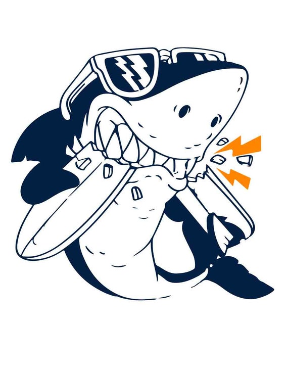 Cartoon Shark Bite Surfboard