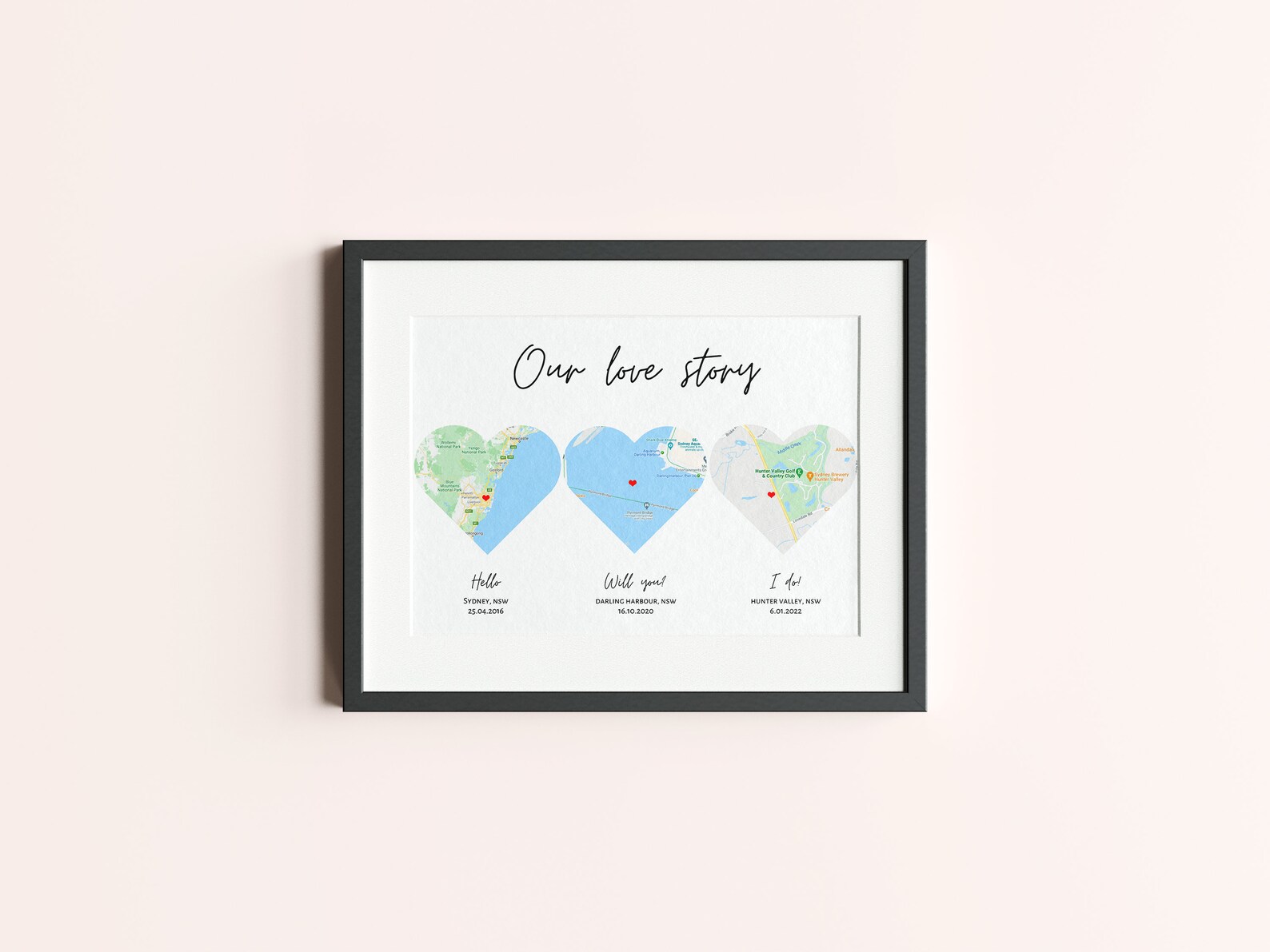 Personalised Love Story Map Print A3/A4 Framed & Unframed Print Love ...