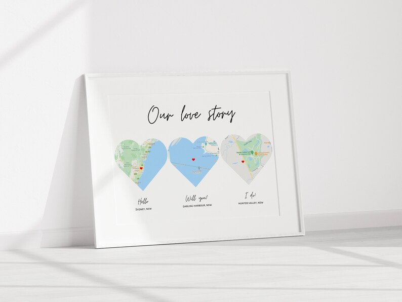 Personalised Love Story Map Print A3/A4 Framed & Unframed Print Love ...
