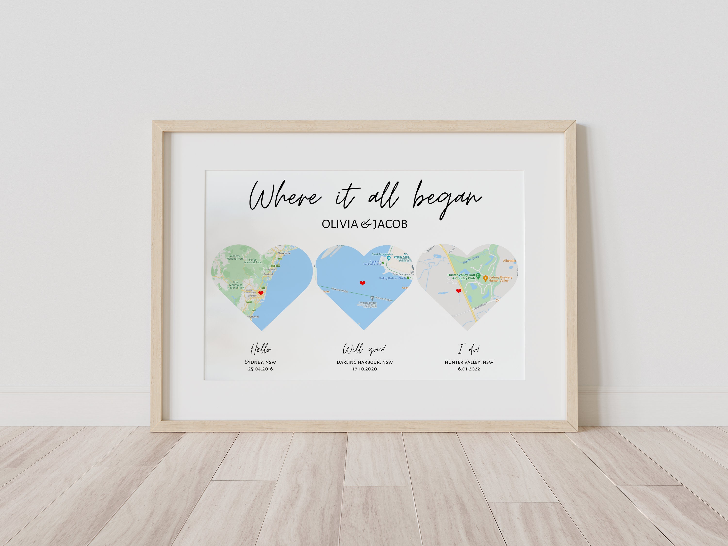 Personalised Love Story Map Print A3/A4 Framed & Unframed Print Love ...