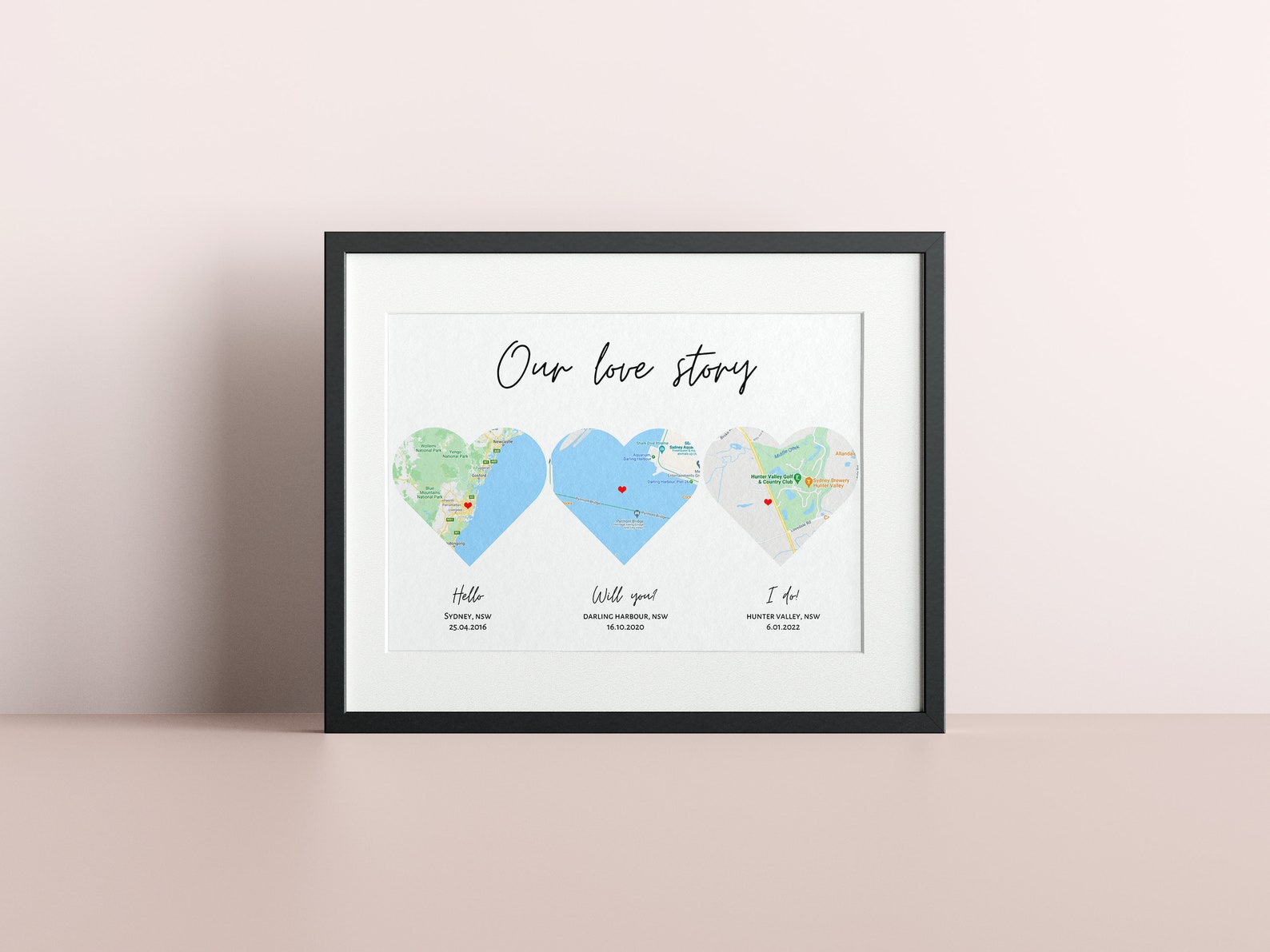 Personalised Love Story Map Print A3/A4 Framed & Unframed Print Love ...