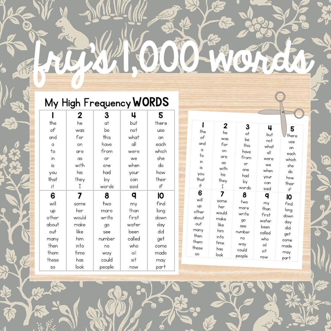 1000 High Frequency Words Fry's Spelling Words Sight - Etsy