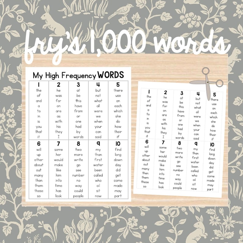 1000 High Frequency Words Fry's Spelling Words Sight - Etsy