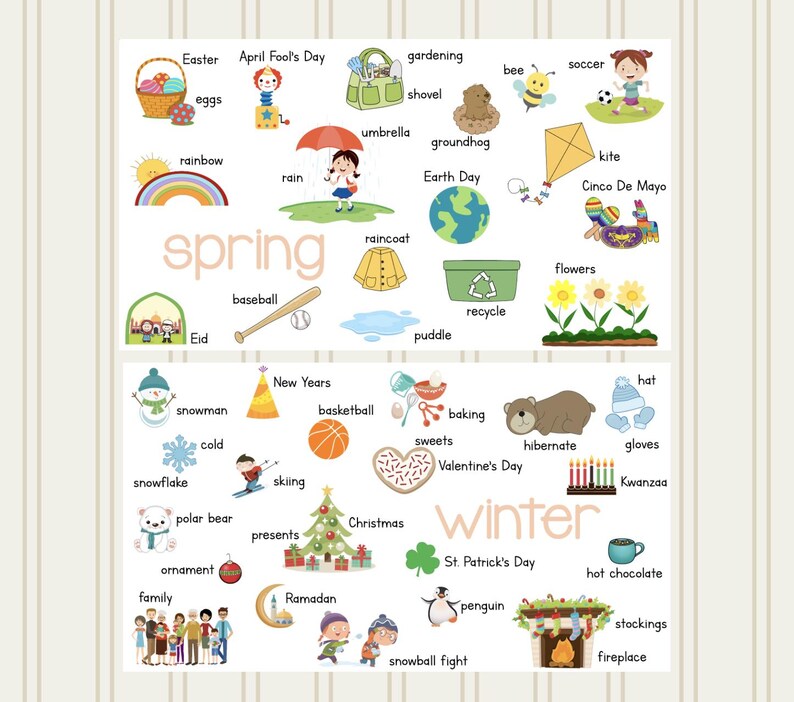 Seasonal Word Walls Writing Word List Vocabulary Seasons Sight Words ...