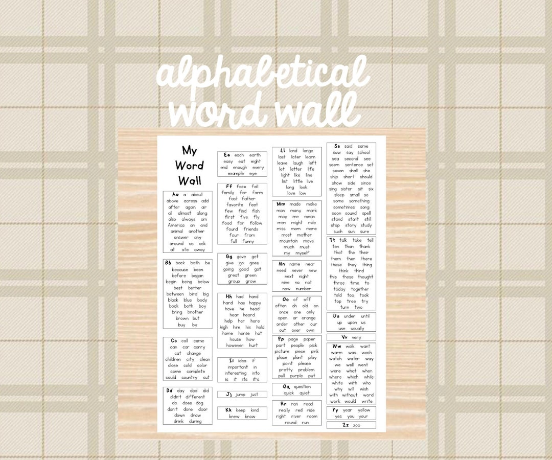 Alphabetical Word Wall Writing Helper Spelling List FRY/DOLCH Words ...