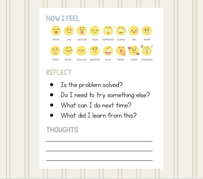 Problem Solving - Behavior Reflection - Stop and Think Sheet - Social ...