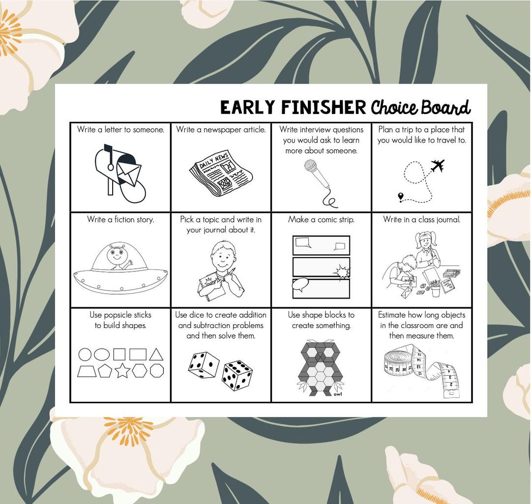 Early Finisher Choice Board - STEAM Activities - Independent Work ...