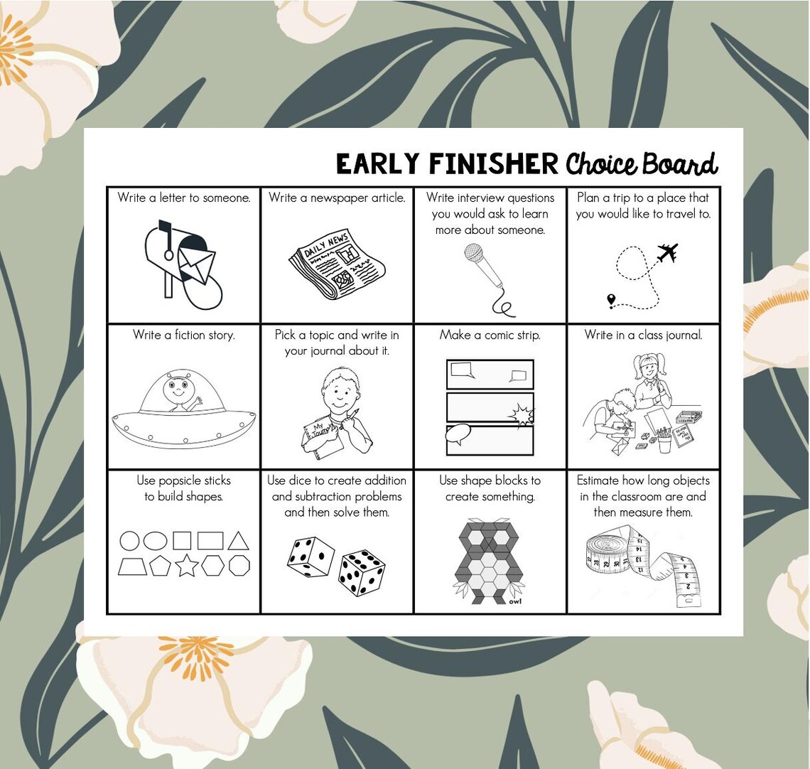 Early Finisher Choice Board - STEAM Activities - Independent Work ...