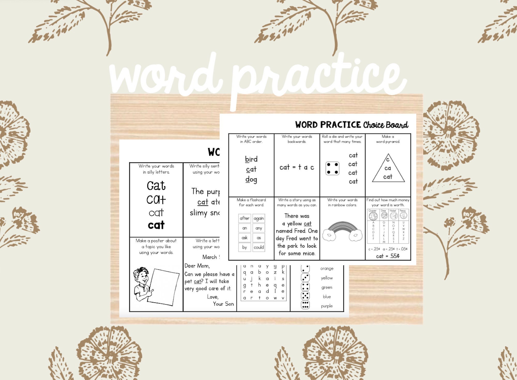 Word Practice Choice Board Sight Words Spelling List High Frequency ...