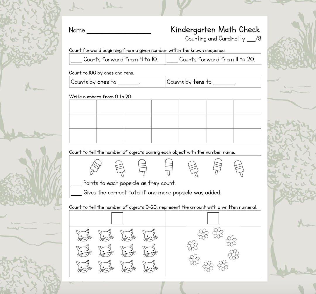 Kindergarten Grade Math Assessment - Benchmark - Comprehensive ...