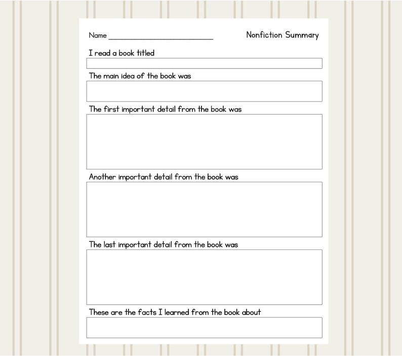 Fiction and Nonfiction Reading Response - Reading Summary - Reading ...