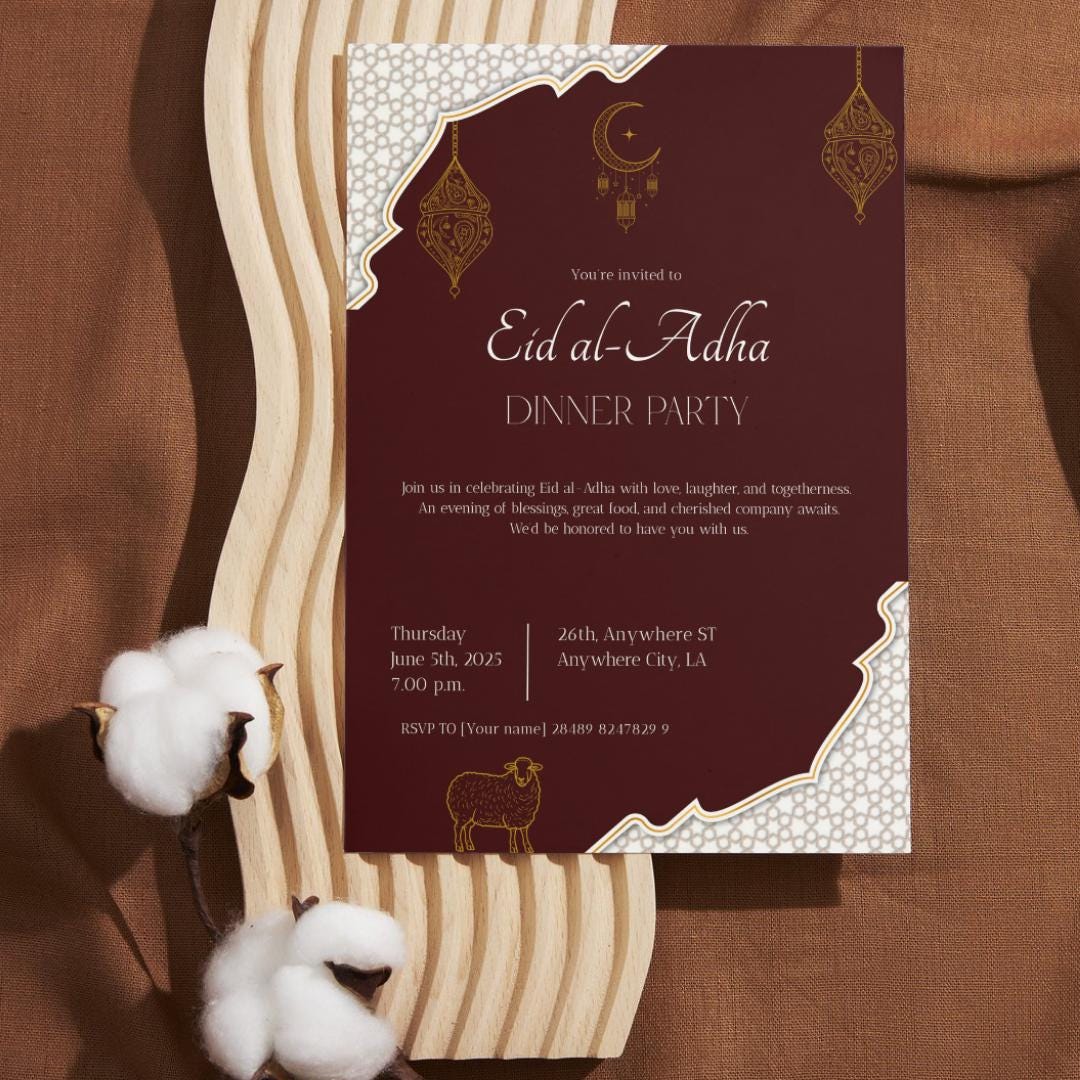 Elegant Eid Al-adha Invitation Template | Editable Canva Design ...