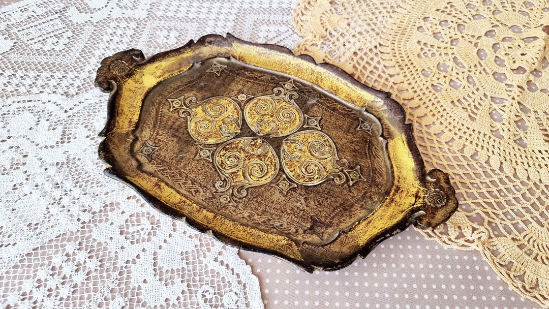 Pocket Tray, Florentine Craftsmanship, Vintage 80s, in Gold Decorated ...