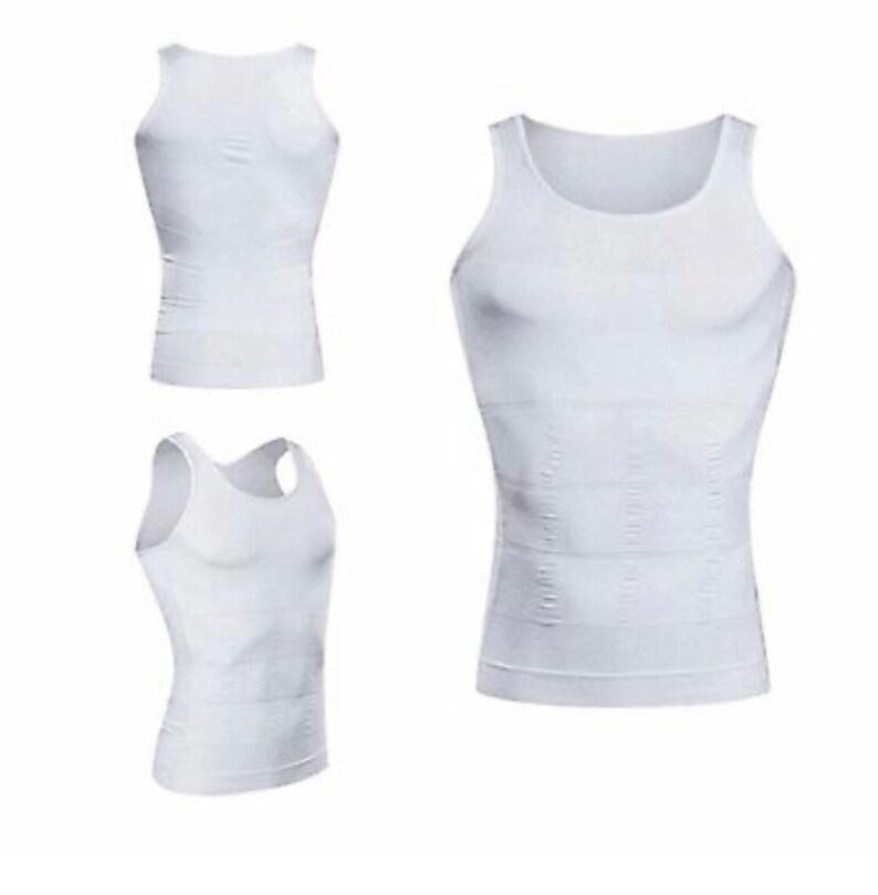 White Mens Slimming Body Shaper Vest Abs Abdomen Slim Compression Shirt ...
