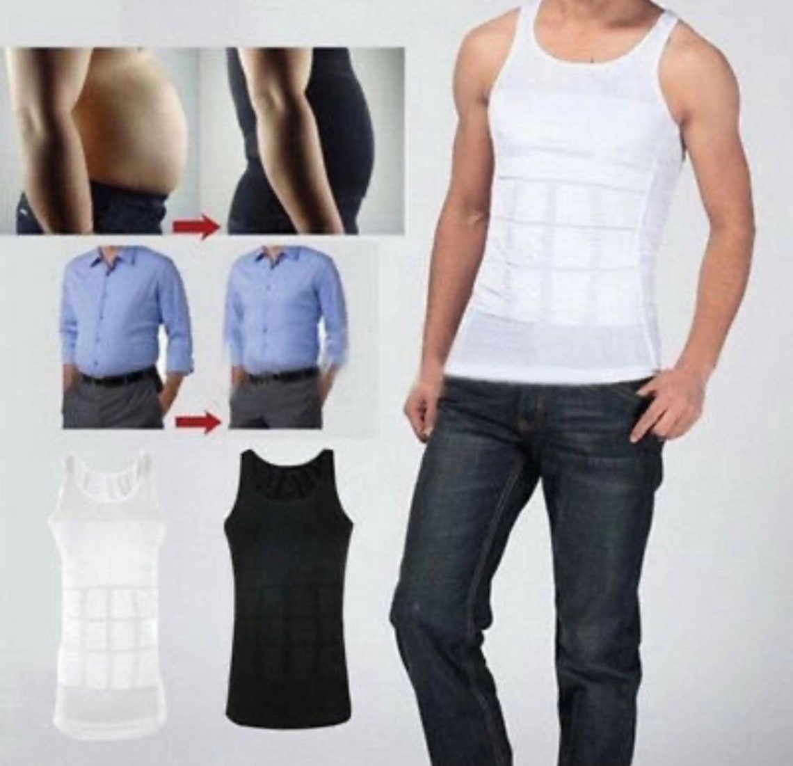 White Mens Slimming Body Shaper Tummy Belly Compression Corset Vest ...