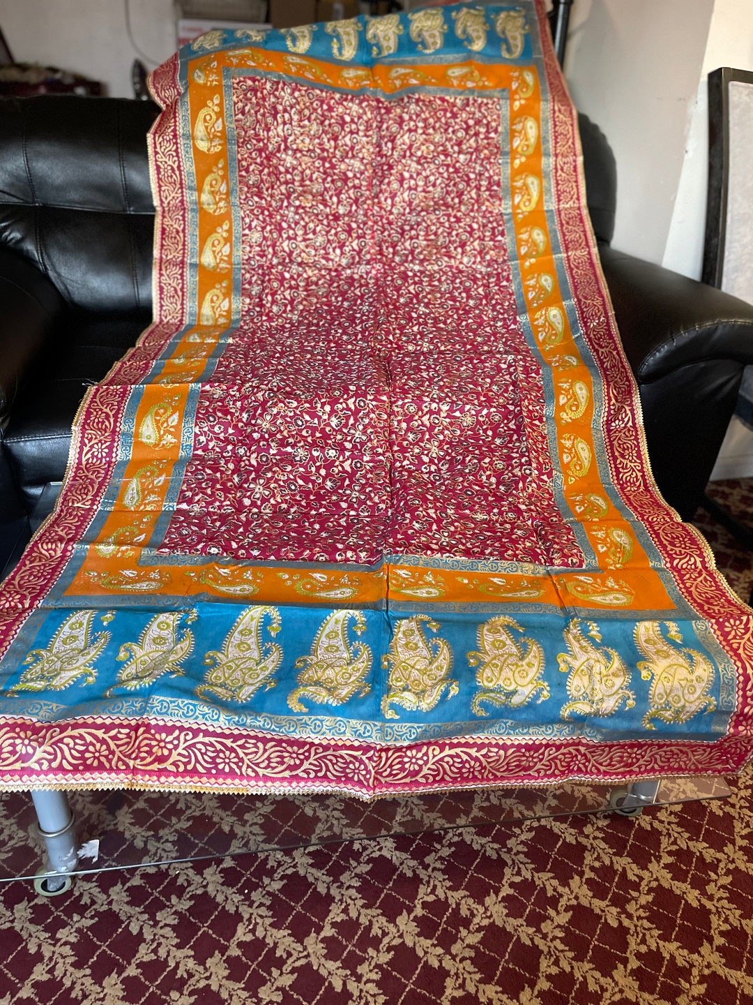 Beautiful Pure China Silk Dupatta / Block Print Dupatta /scarf/dupatta ...