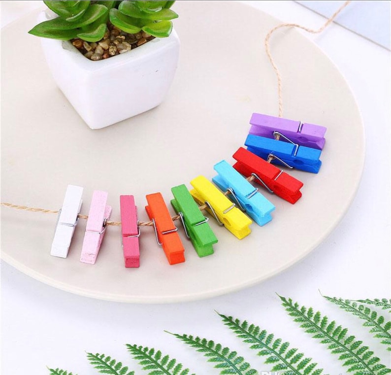Mini Bright Colored Spring Natural Wooden Clothespins Photo Paper Peg ...