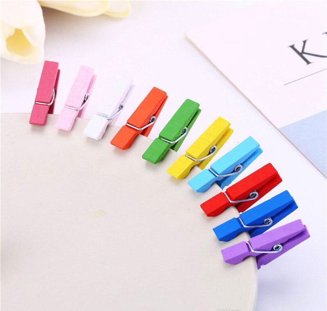 Mini Bright Colored Spring Natural Wooden Clothespins Photo Paper Peg ...