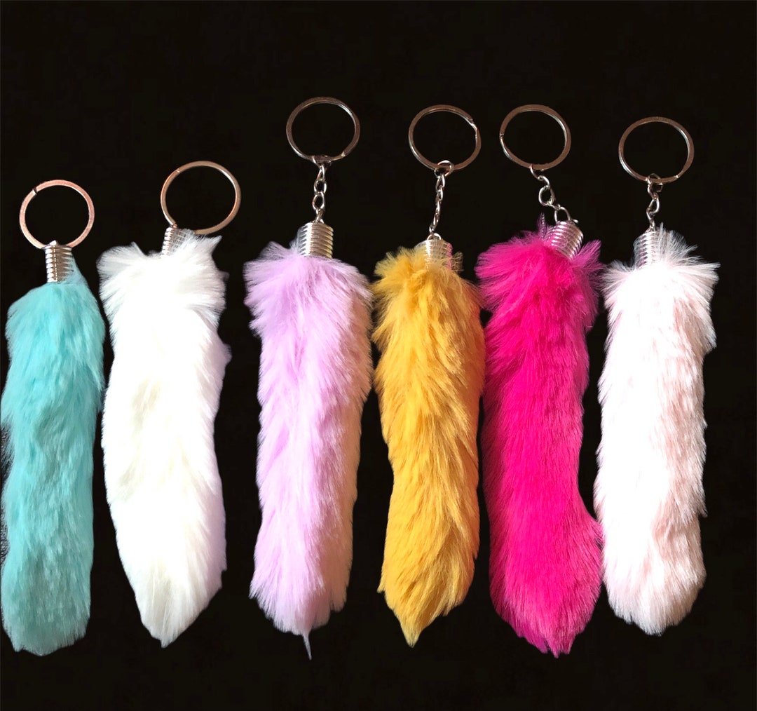 1pc Gradient Color Soft Faux Fur Tail Keychain Key Ring Handbag Pendant ...