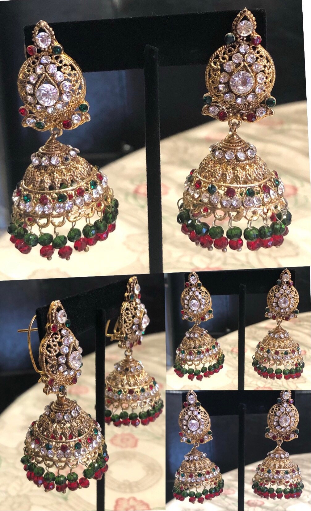 Handmade Indian/pakistan Jewelry Hoop Earrings Jhumki Jhumka Pearl Bead ...