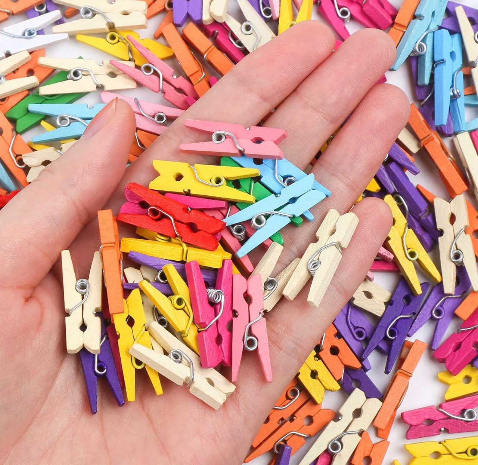 Mini Bright Colored Spring Natural Wooden Clothespins Photo Paper Peg ...