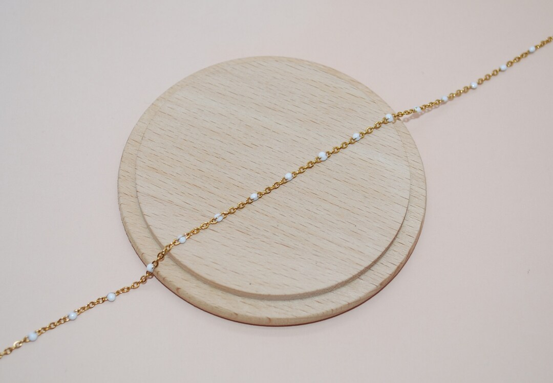 Fine White Chain in Gold Stainless Steel and Enamel X50cm for Jewelry ...