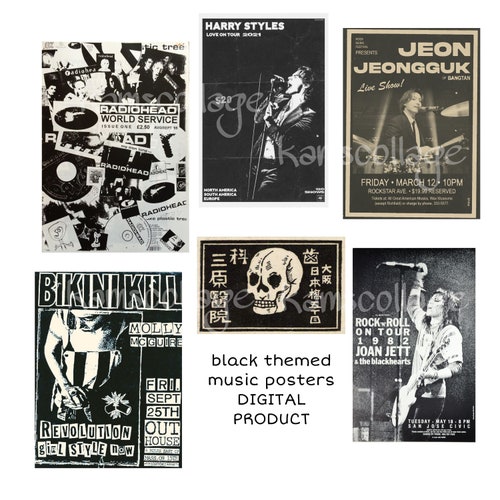 Black Themed Music Posters Pack of 6 - Etsy