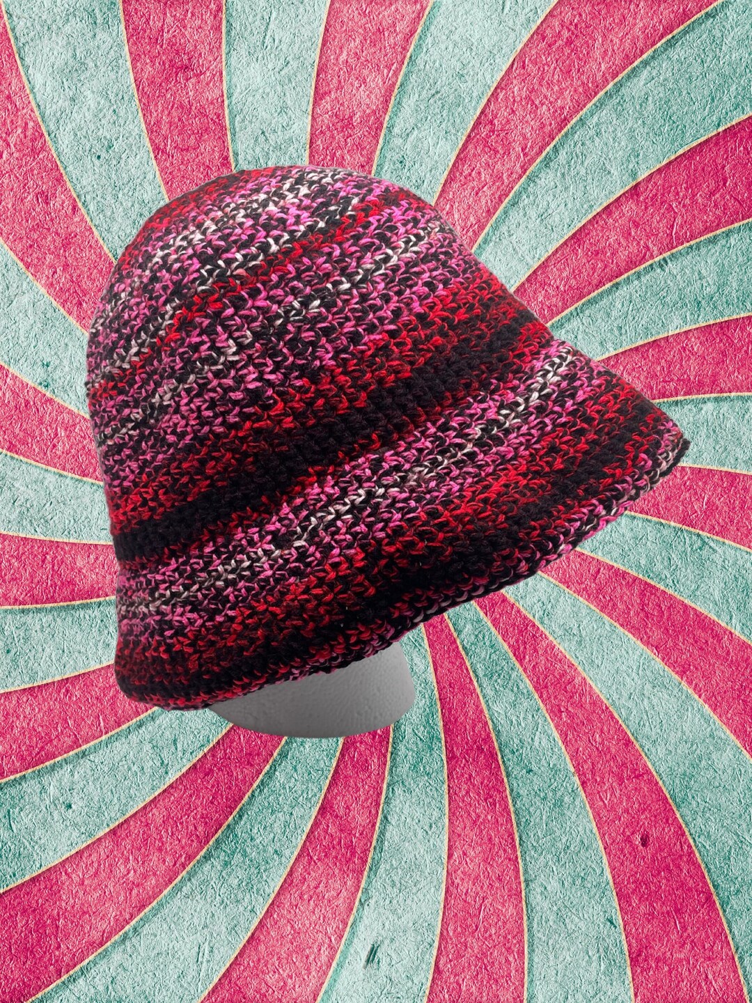 Pink,red and Black Bucket Hat Unisex Acrylic Crochet Hat - Etsy