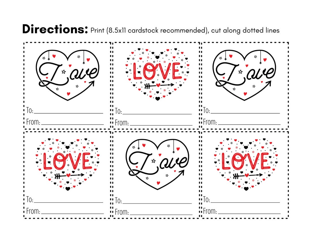 Heart Valentine Printable Cards Color - Etsy