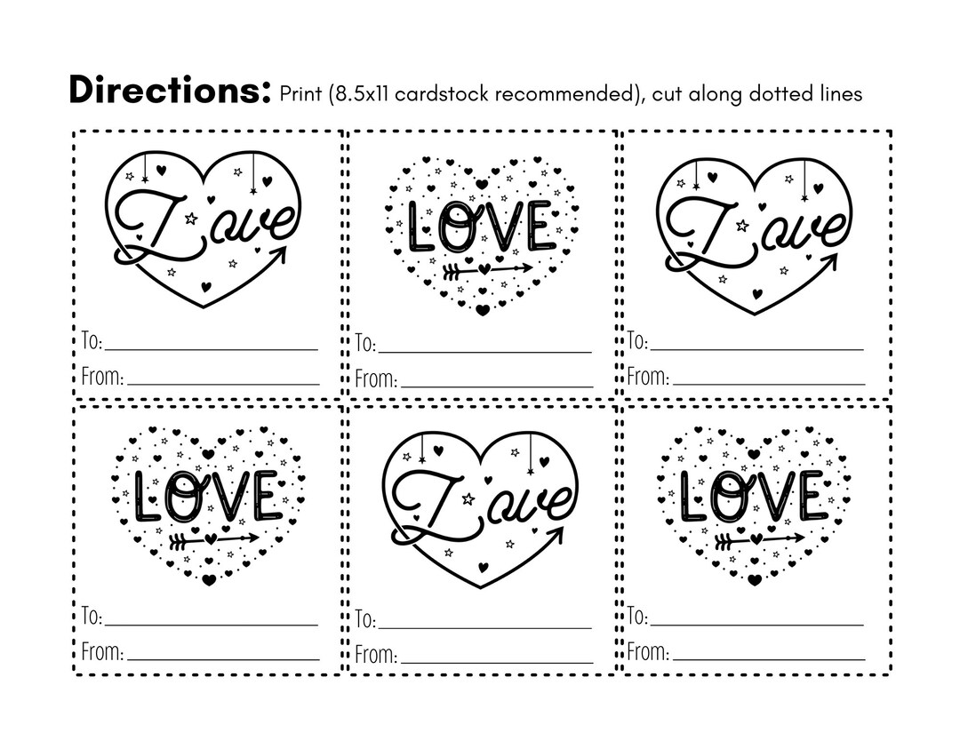 Heart Valentine Printable Cards Black and White - Etsy