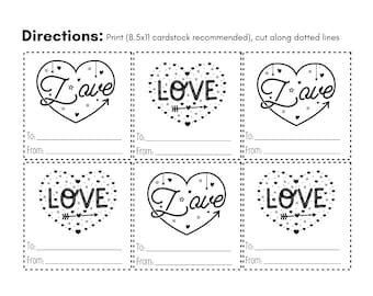 Happy Valentine's Day Printable Cards Black and White | Etsy