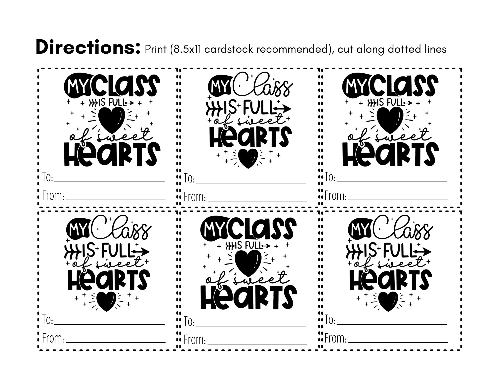 Class Sweethearts Printable Cards Black and White - Etsy