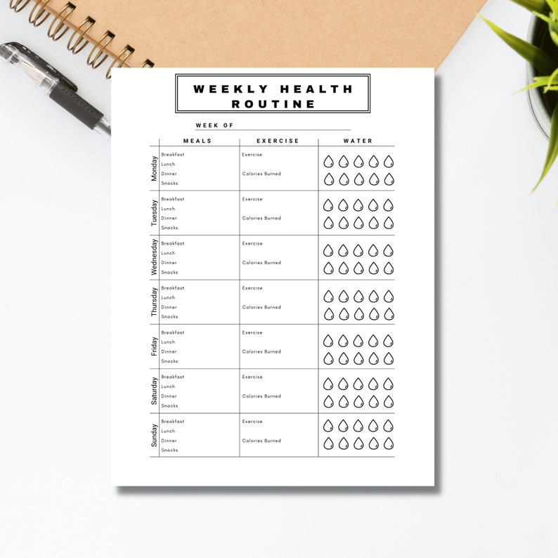 Printable Weekly Health Routine - Etsy