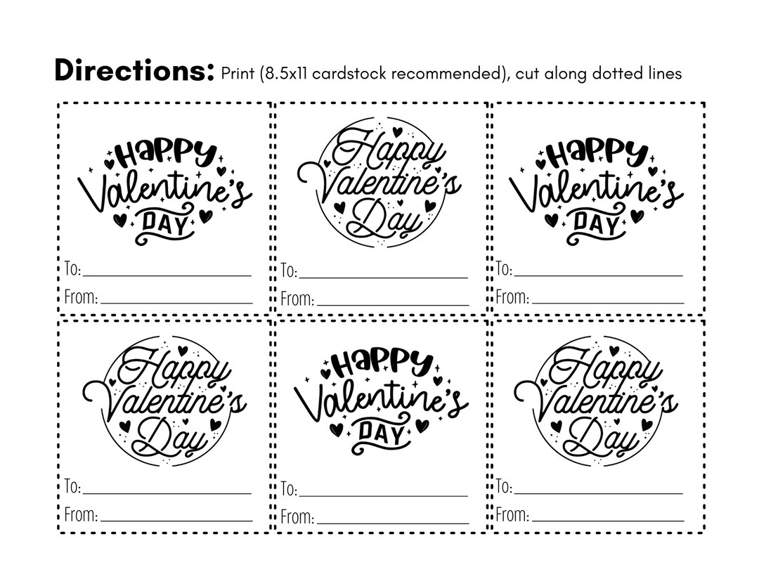 Happy Valentine's Day Printable Cards Circular Black and White - Etsy