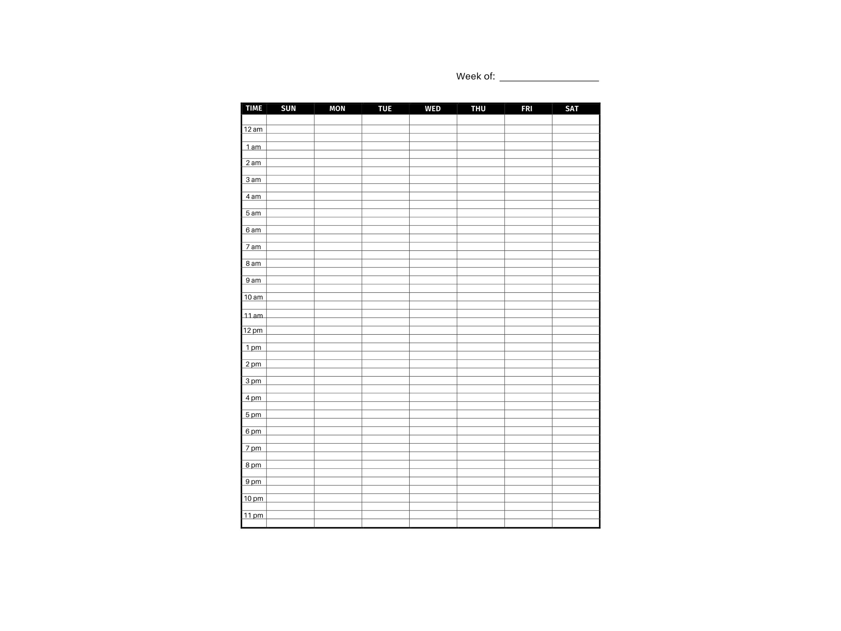 24/7 Schedule,weekly 24 Hour Schedule,one Page Layout Printable Pdf ...
