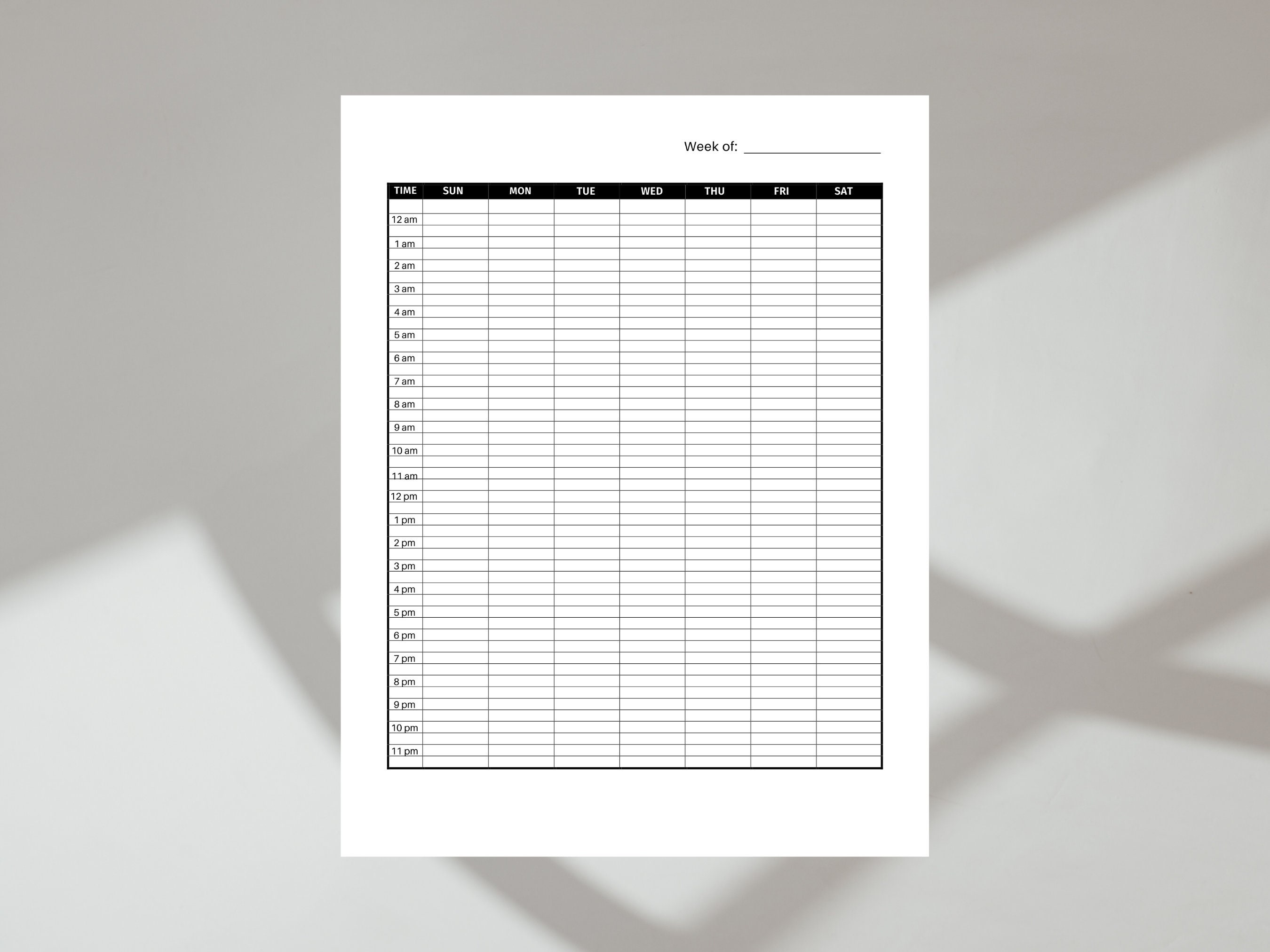 24/7 Schedule,weekly 24 Hour Schedule,one Page Layout Printable Pdf ...