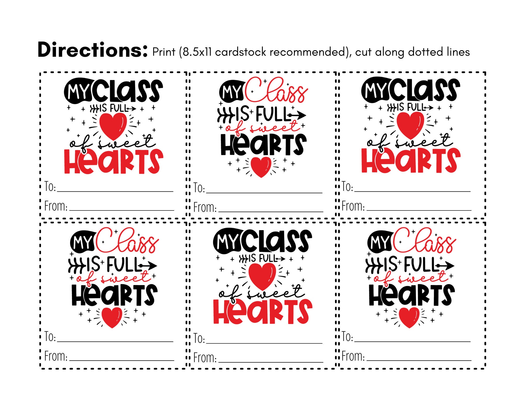 Class Sweethearts Printable Cards Color - Etsy