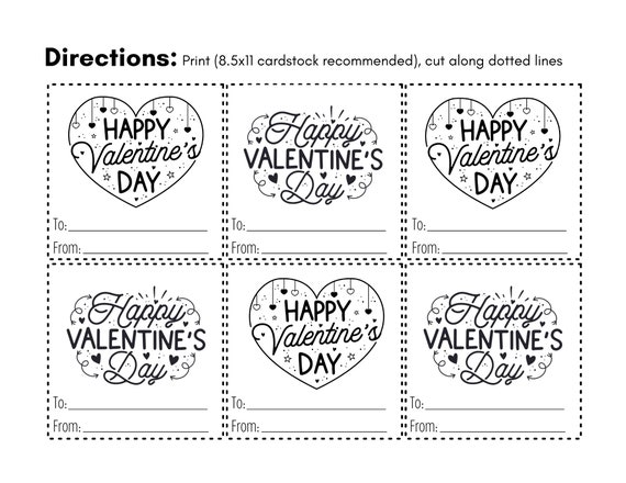 Happy Valentine's Day Printable Cards Black and White | Etsy