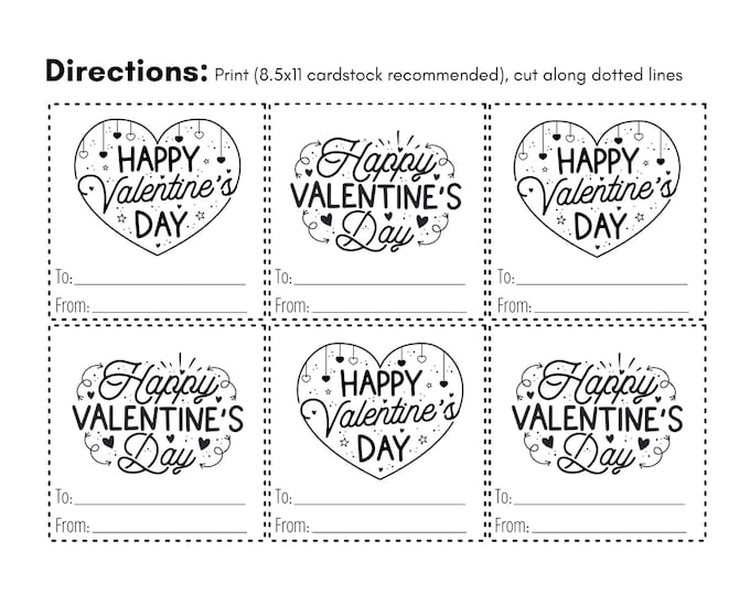 Happy Valentine's Day Printable Cards Black and White - Etsy