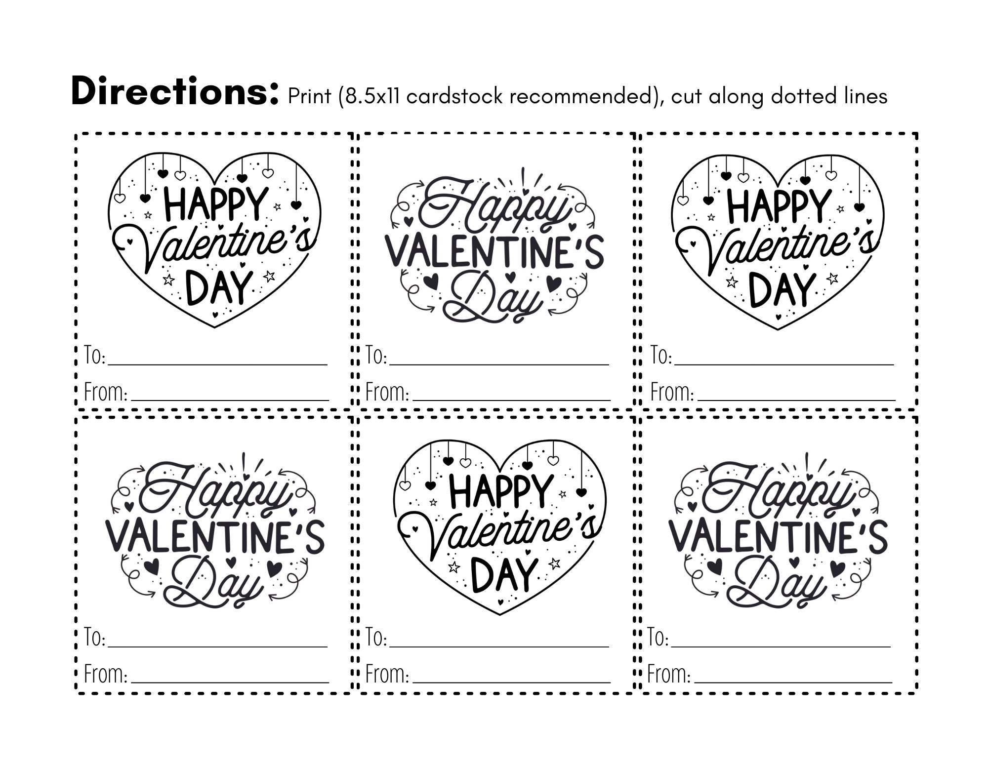 Happy Valentine's Day Printable Cards Black and White - Etsy