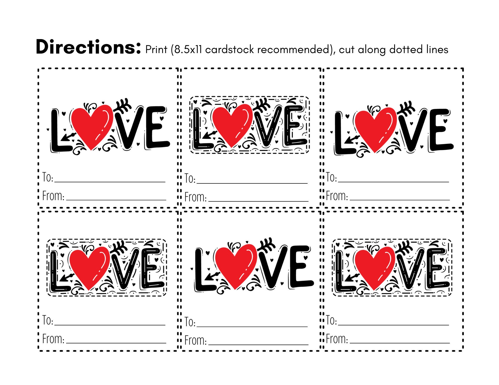 Love Valentine Printable Cards Color - Etsy