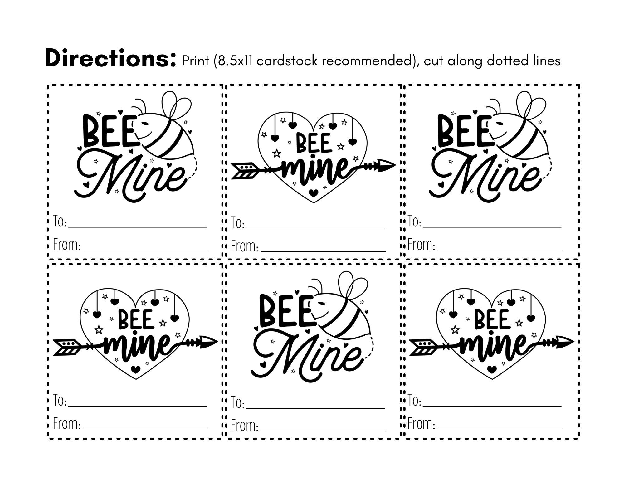 Bee Mine Valentine Printable Cards Black and White - Etsy