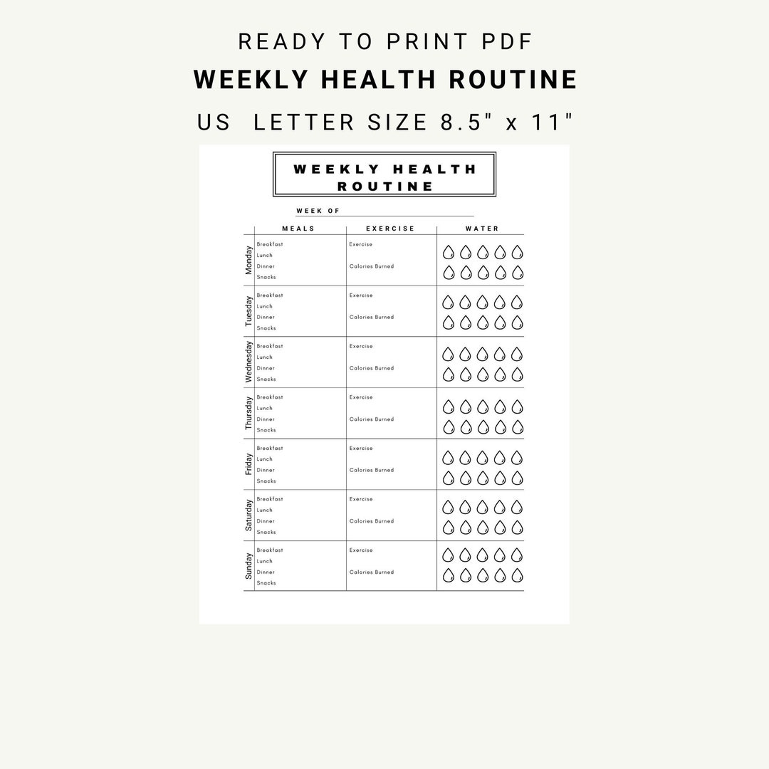 Printable Weekly Health Routine - Etsy