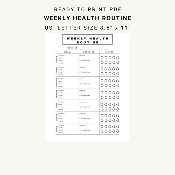 Printable Weekly Health Routine | Etsy